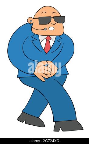 Cartoon burly bodyguard man walking, vector illustration. Colored and ...