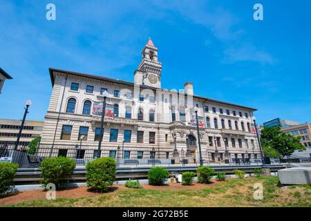 An old building in Worcester, MA with a "ghost image" of an old Narragansett Beer sign painted ...