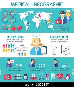Healthcare vector infographics with medical staff nurses, doctors and ...