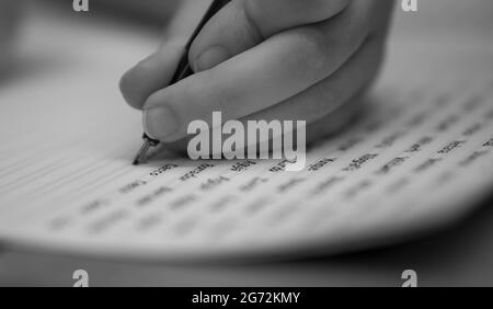 School homework in paper, selective focus Stock Photo - Alamy