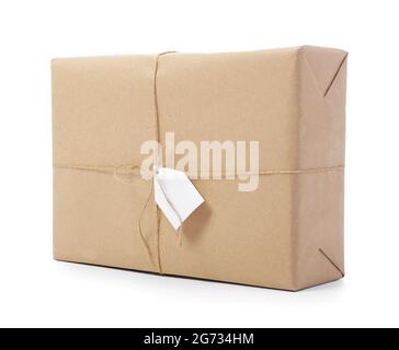 Packed parcel on white background Stock Photo - Alamy