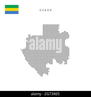 Square dots pattern map of Gabon. Dotted pixel map with national flag ...