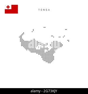 Square dots pattern map of Tonga. Dotted pixel map with national flag colors isolated on black ...