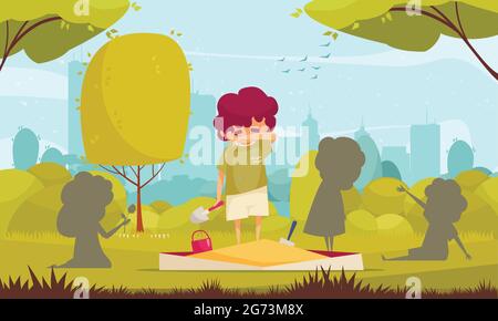 A vector cartoon illustration of a boy with a melancholic expression ...