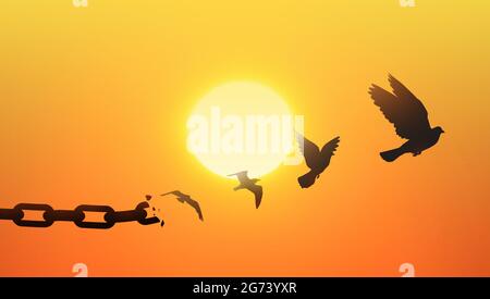 Freedom - Chains That Transform Into Birds - Charge Concept Stock Photo ...