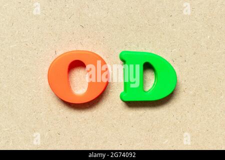 Alphabet letter in word OD (Abbreviation of overdraft) on wood ...