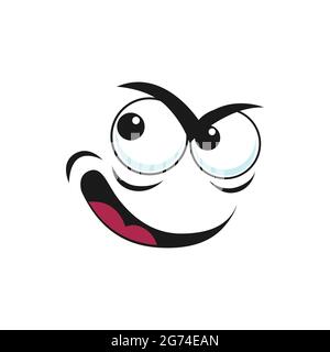 Cartoon face vector gloat laugh emoji with angry eyes and laughing ...