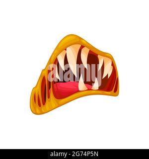 Monster mouth, creepy zombie or alien roar jaws with sharp yellow teeth ...