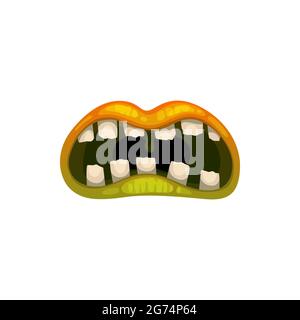 Monster mouth, creepy zombie or alien roar jaws with sharp yellow teeth ...