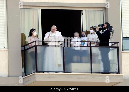Rome, Italy. 11th July, 2021. Rome 11/07/2021 Pope Francis recites the ...