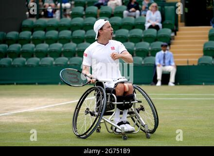 Joachim Gerard celebrates during his Gentlemen's Wheelchair Singles ...