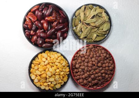 A top view of an assortment of cereals, seasonings and cardamom Stock ...