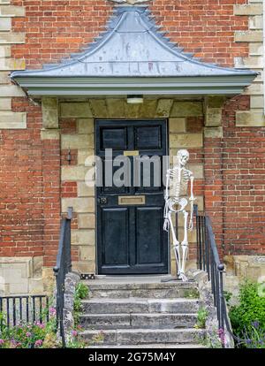 full size human skeleton standing outside Sarum Studio Cathedral Close ...