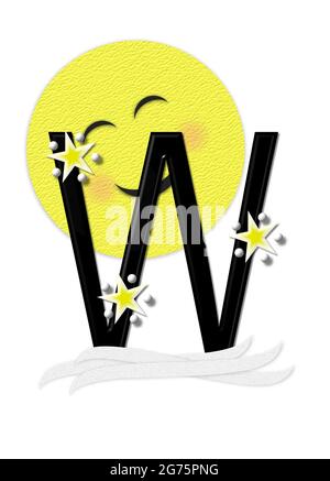 The letter P, in the alphabet set "Moon Beam" is in 3D and black. Stars ...