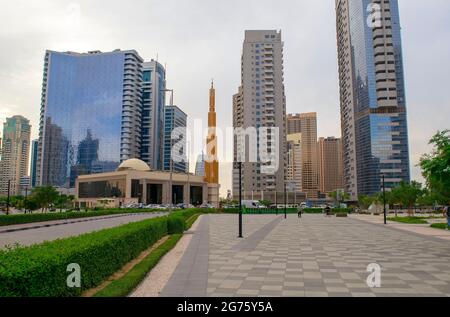 Dubai - UAE - November 27, 2020: View of Barsha Heights district with ...