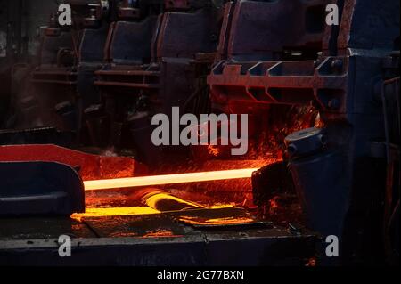 Hot-rolled steel process in steel industry Stock Photo - Alamy