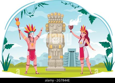 Maya civilization cartoon concept with ancient culture symbols vector ...