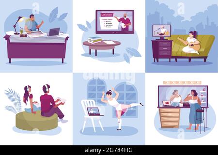 Hobby online set of square compositions with flat human characters ...