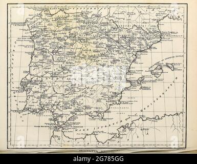 Ancient Spain & Portugal : Hispania or Iberia. Relief shown by hachures ...