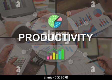 Productivity concept illustrated by pictures on background Stock Photo ...