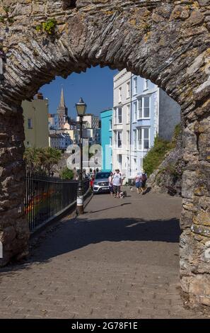 Tenby Castle gateway on Castle Hill leading to Tenby town ...
