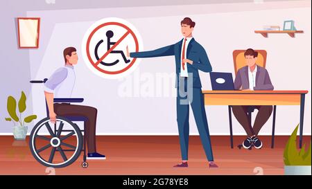 Discrimination of disabled people with man on wheelchair flat vector ...