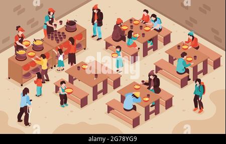 Feeding homeless people. Volunteers feed poor street people, charity ...