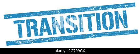 TRANSITION text on blue vintage grungy round rubber stamp Stock Photo ...