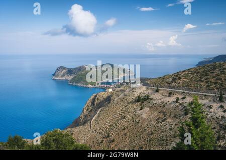 Assos town on Cephalonia Ionian island in Greece. Summer travel ...