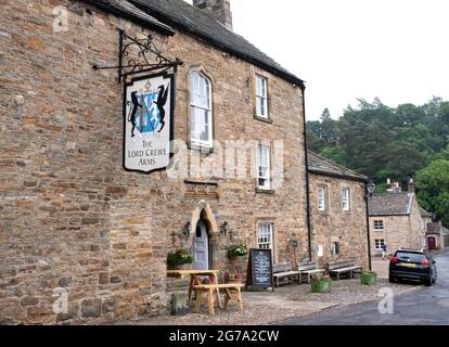 The Lord Crewe Arms Hotel sign, Blanchland village, Northumberland ...