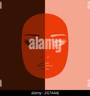 Abstract beautiful female face split in Negative Positive space ...