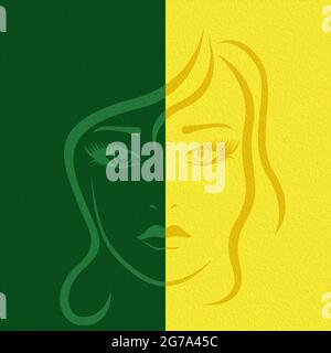 Abstract beautiful female face split in negative and positive space ...