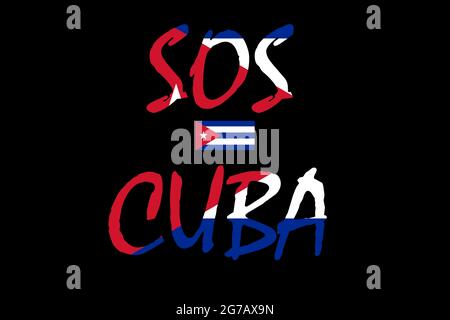 Cuban flag with SOS Morse code text to represent the help Cuban people ...
