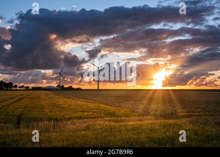 Cloudy atmosphere, wind farm near Neuharlingersiel, Lower Saxony ...