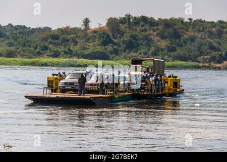 Ferry over the Nile in the Murchison Falls National Park, Uganda, East ...