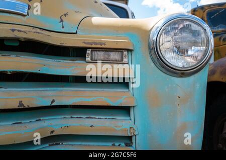 The grille of an antique Chevrolet truck parked in Pomeroy, Washington ...