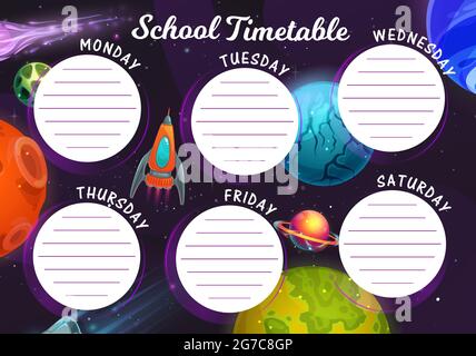 School timetable, galaxy universe vector template. School schedule ...