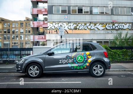 Zipcar an American car-sharing company VW Polo on a street in London ...