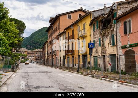 The historic center of Visso city at July 2020 after the earthquake of ...