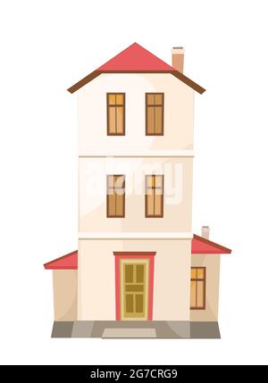 The house is simple cartoon. Cozy narrow rural dwelling in a ...
