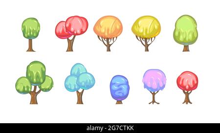 Set of fabulous sweet trees. For landscapes with blue caramel, ice ...