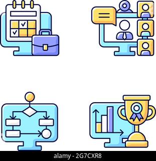 Performance tracking linear icons set. Analytics, Metrics, Evaluations, Measurements, Dashboards ...