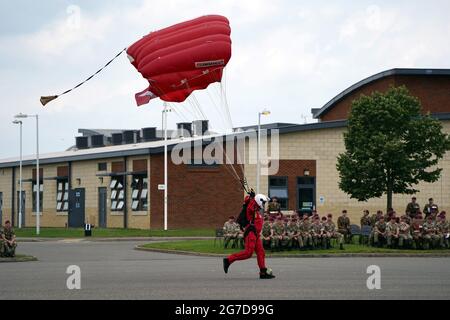 A member of the Red Devils, the Parachute Regiment's parachute display ...