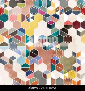 Seamless pattern of hexagons in random colors in watercolor Stock Photo ...