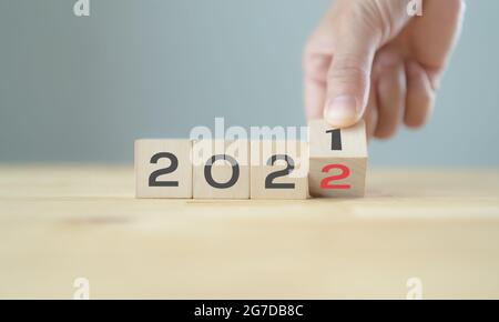 2021 and 2022 wooden block on table background. Resolution, strategy ...