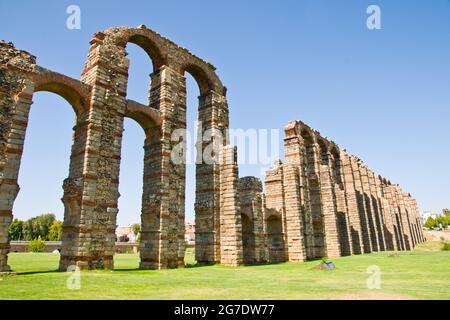 Mesmerizing view of Aqueduct of the Miracles in Merida, Spain Stock ...