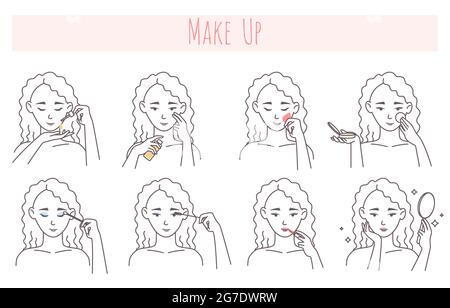 Makeup routine, outline infographic steps set vector illustration ...