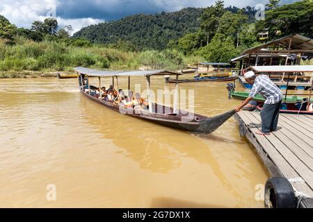 Kuala Tembeling, Malaysia, July12, 2021: Tourist arrive at Kuala ...