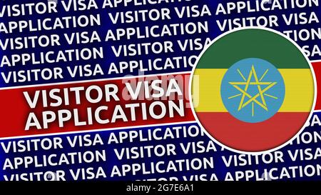 Ethiopia Circular Flag with Work and Travel Titles - 3D Illustration ...