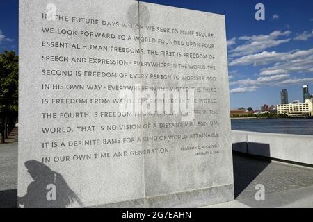 Franklin D. Roosevelt's memorial at the Four Freedoms Park, on Roosvelt ...